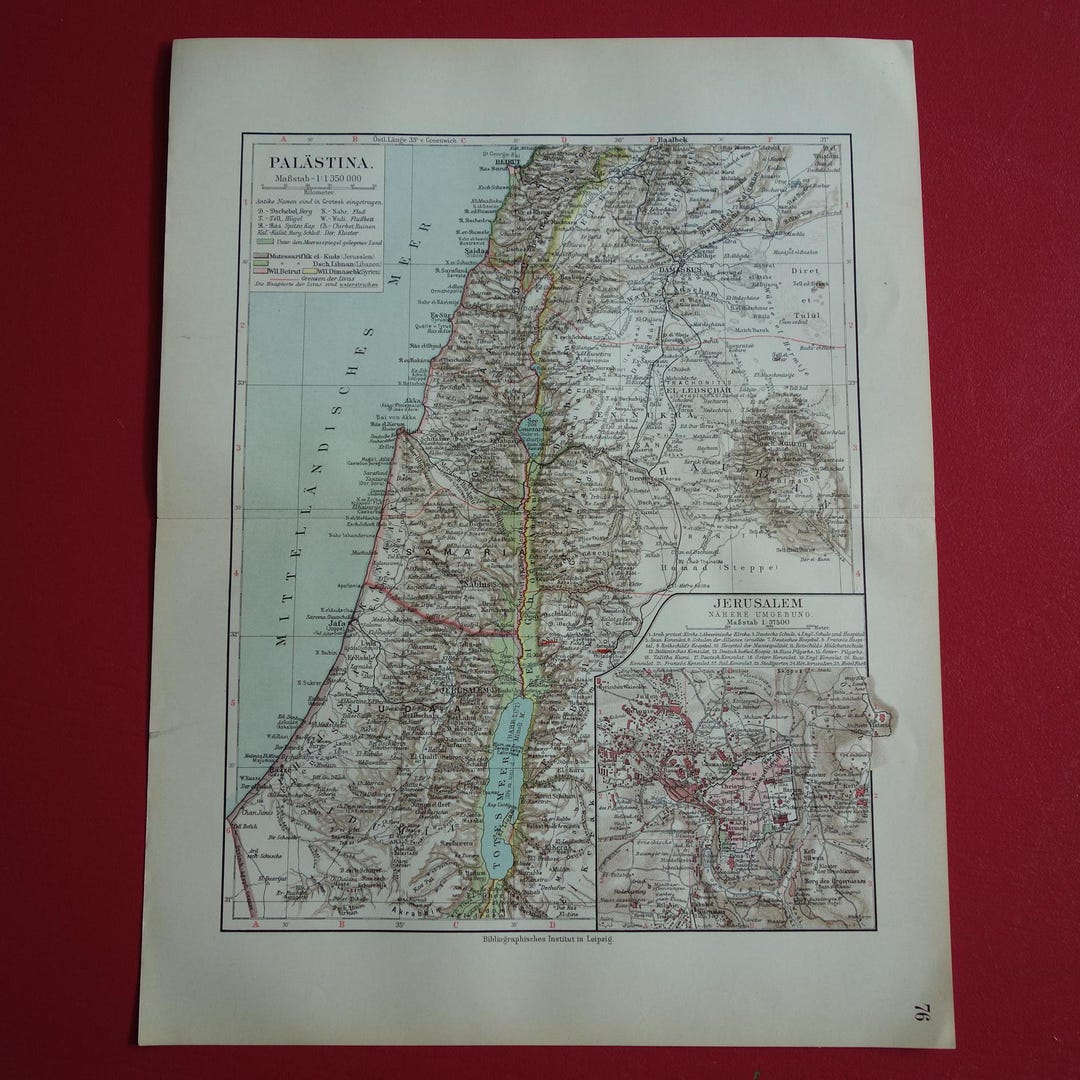 PALESTINE Old Map 1913 Very Detailed Antique Print of Palestina ...