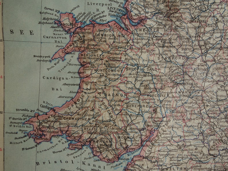 Old Map of England and Wales 1926 Original Vintage Print UK Lake ...