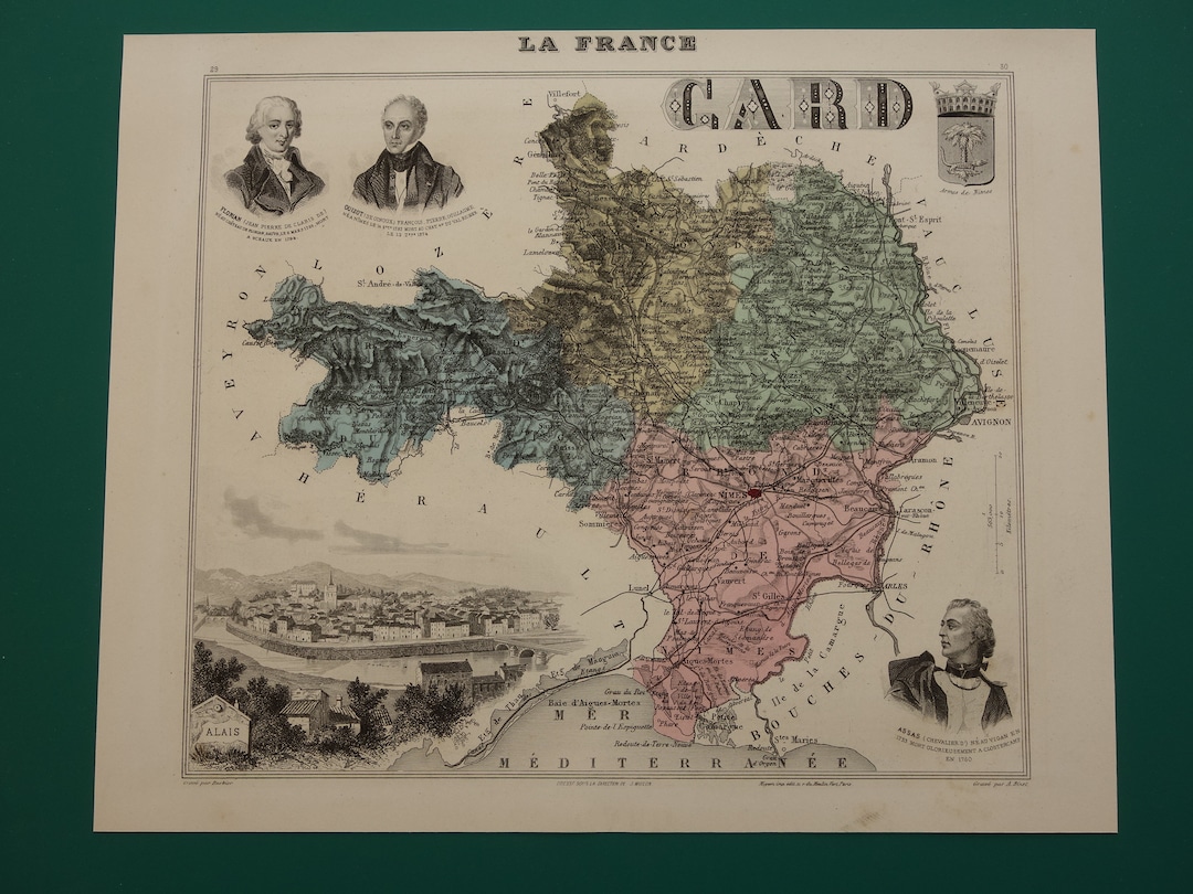 GARD Antique Map of Gard Department France 1882 Original Old Print ...
