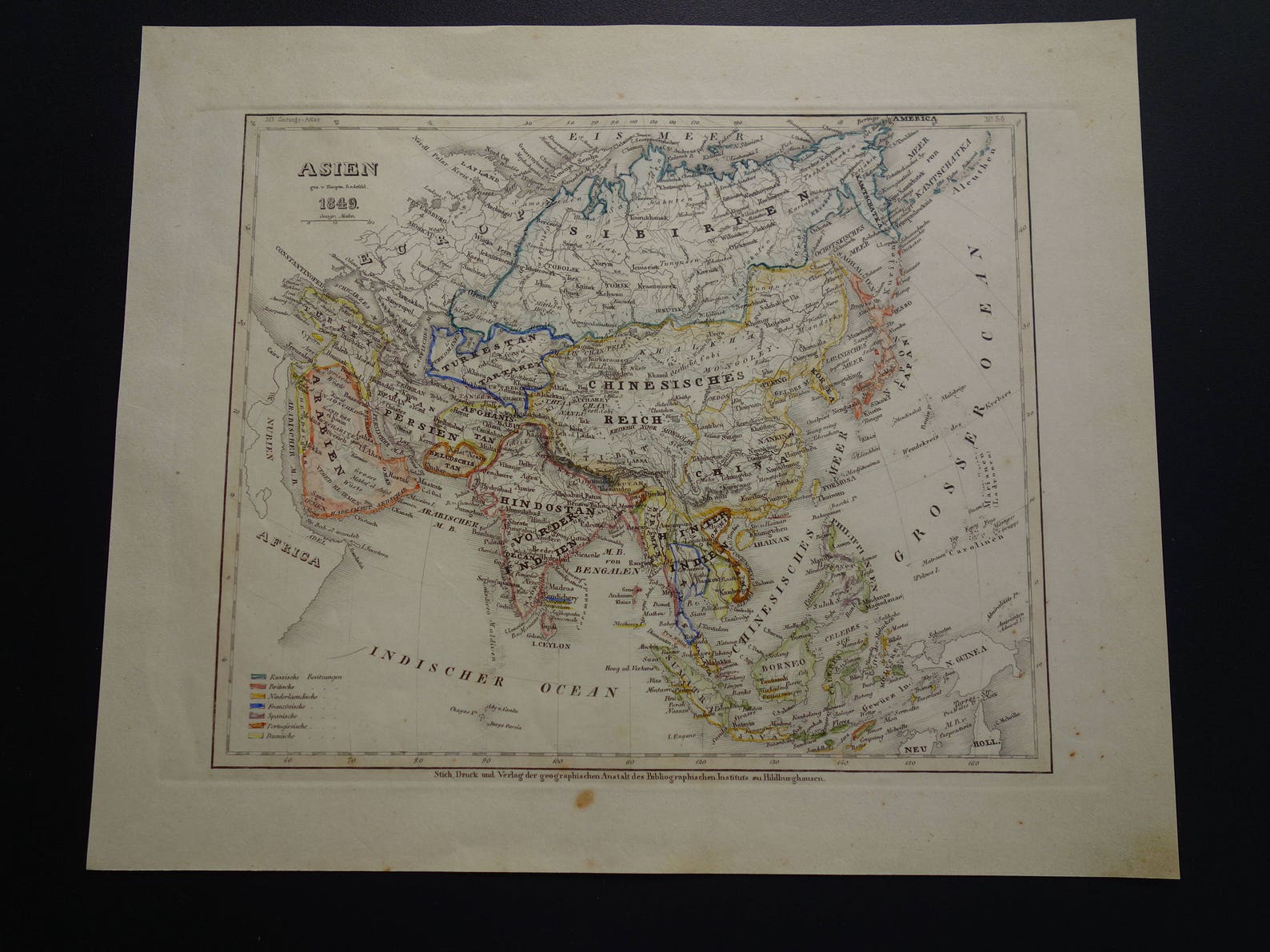 ASIA Old Map of Asia 1849 Original Hand Colored Antique Print | Etsy