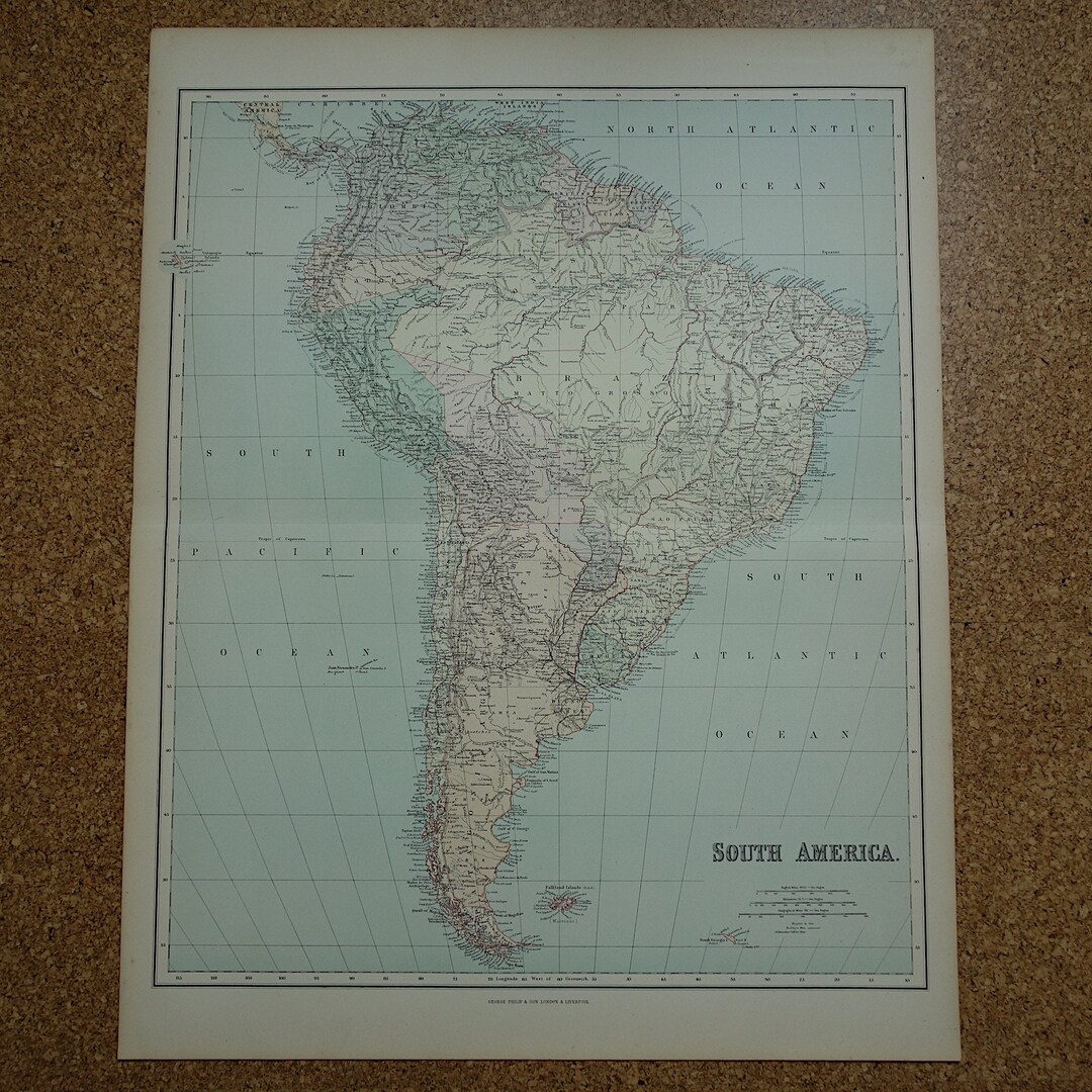 Antique South America Map From 1890 Large Original 130+ Years Old ...