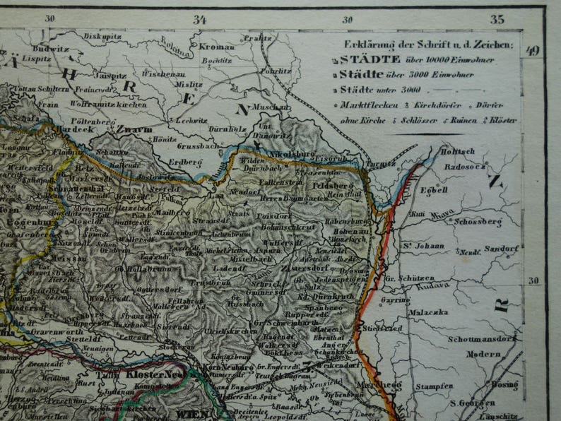 vintage maps 23x30c 9x12 AUSTRIA old map of Archduchy 1850 original ...