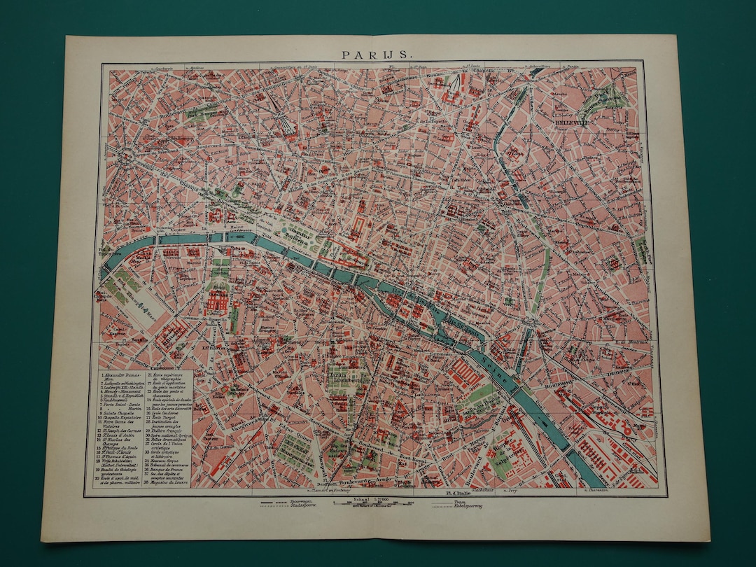 Paris Old Map of Paris Original 1910 Antique Dutch Detailed City Plan ...