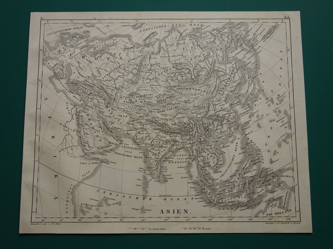 ASIA Antique Map Original 175+ Years Old Print of Asian Continent From ...