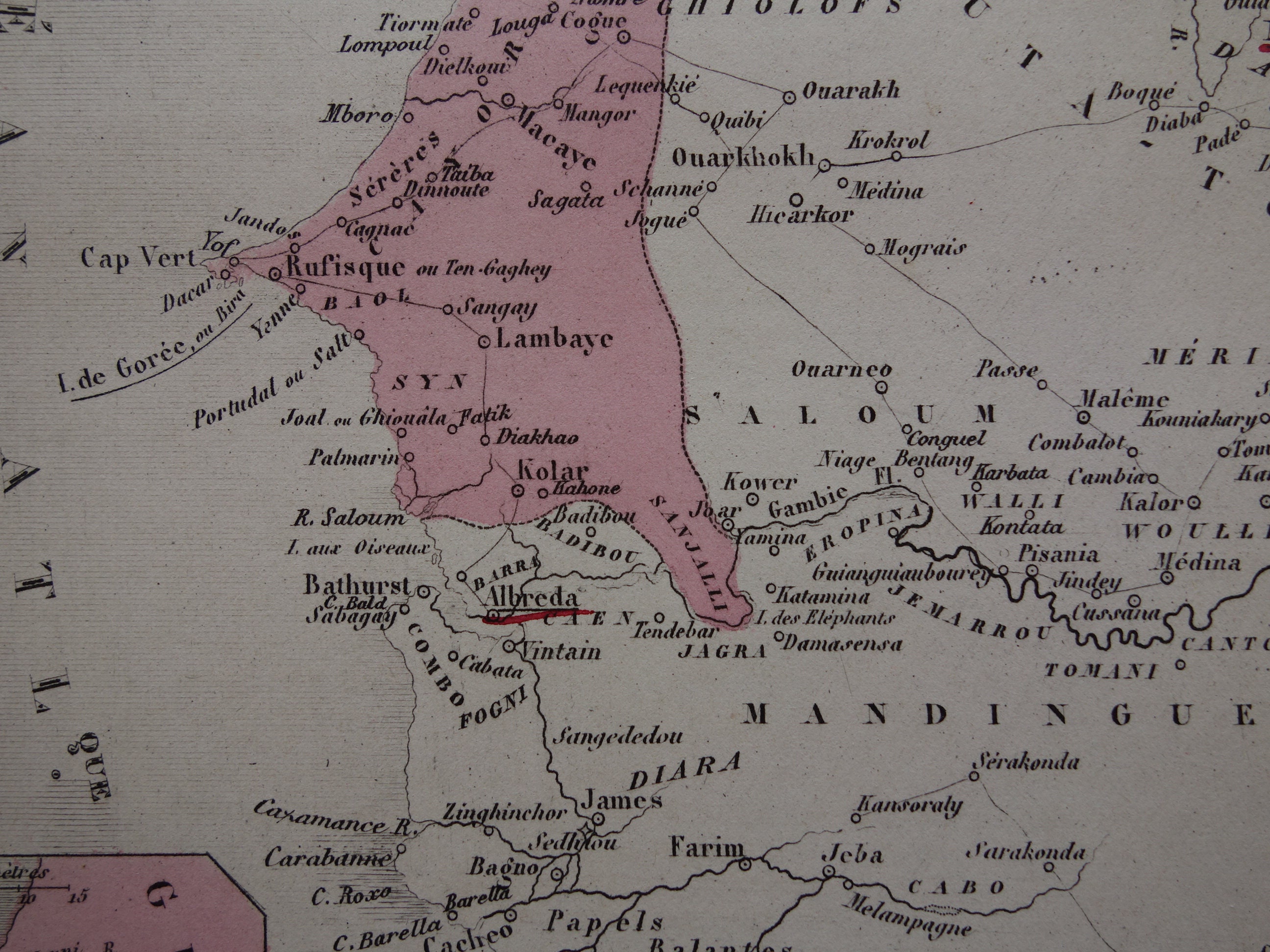 1880 Old Map of Senegal Hand-colored Antique Engraving Saint Louis ...