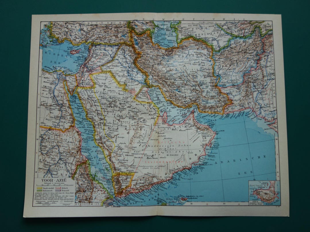 SAUDI ARABIA Vintage Map Original 1939 Detailed Old Dutch Print of ...