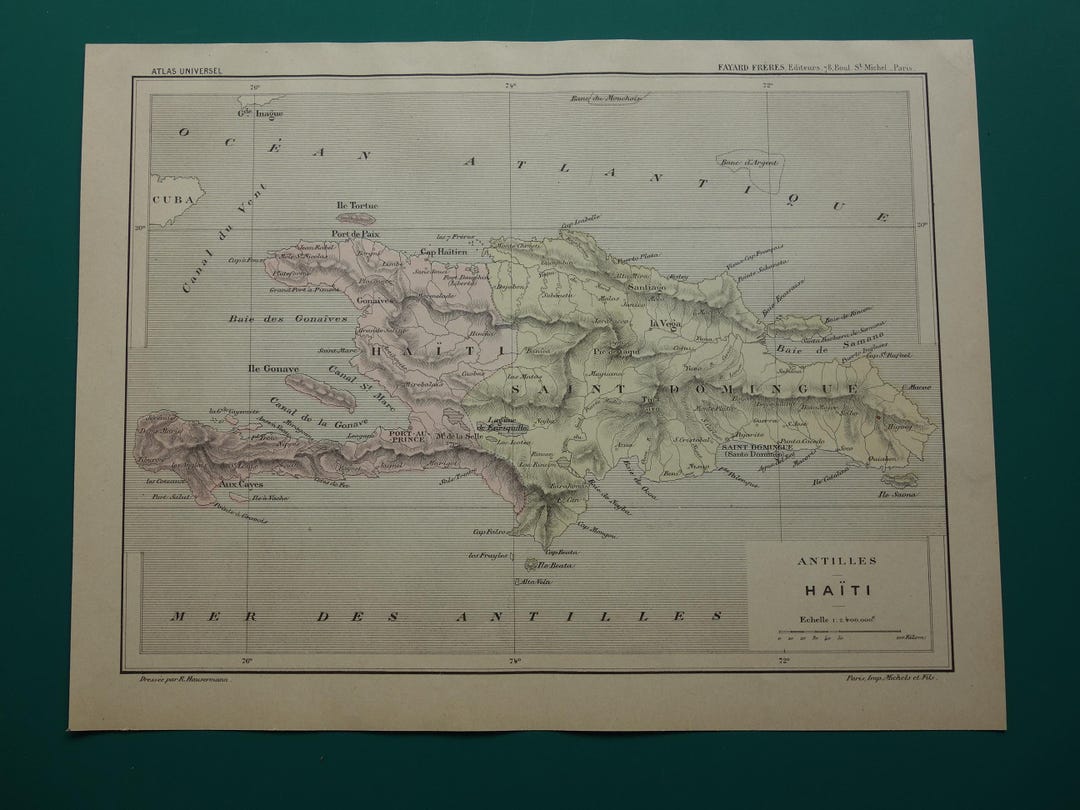 HAITI Map 1896 Antique Hand Colored French Print About Haiti and the ...