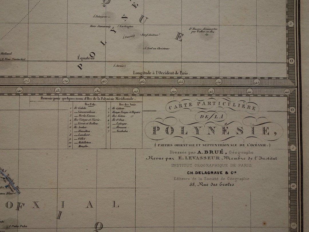 POLYNESIA Old Map LARGE 1876 Original Antique Print of Polynesia Tahiti ...
