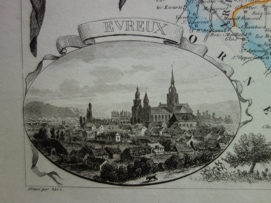 EURE Old Map of Eure Department France 1851 Original Antique - Etsy