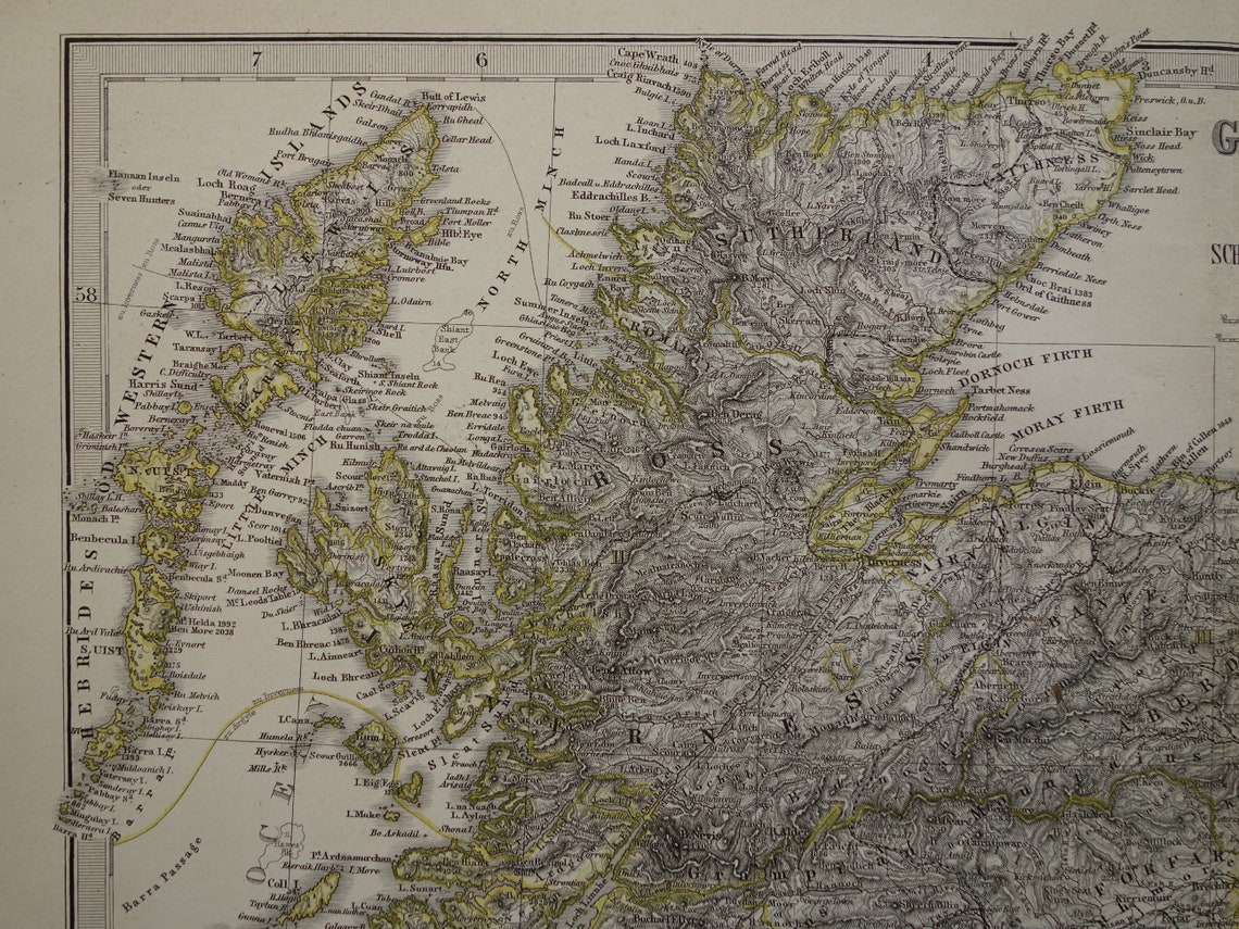 SCOTLAND Old Map of Scotland LARGE 1886 Original Antique Poster of ...