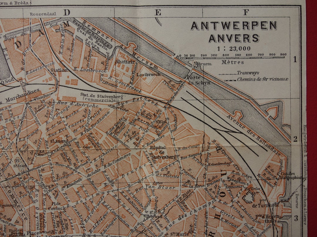 ANTWERP Antique Map of Antwerp 1910 Original Old City Plan About Anvers ...