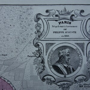 Old Map of Paris France in the Year 1180 Original 1876 Antique Print ...