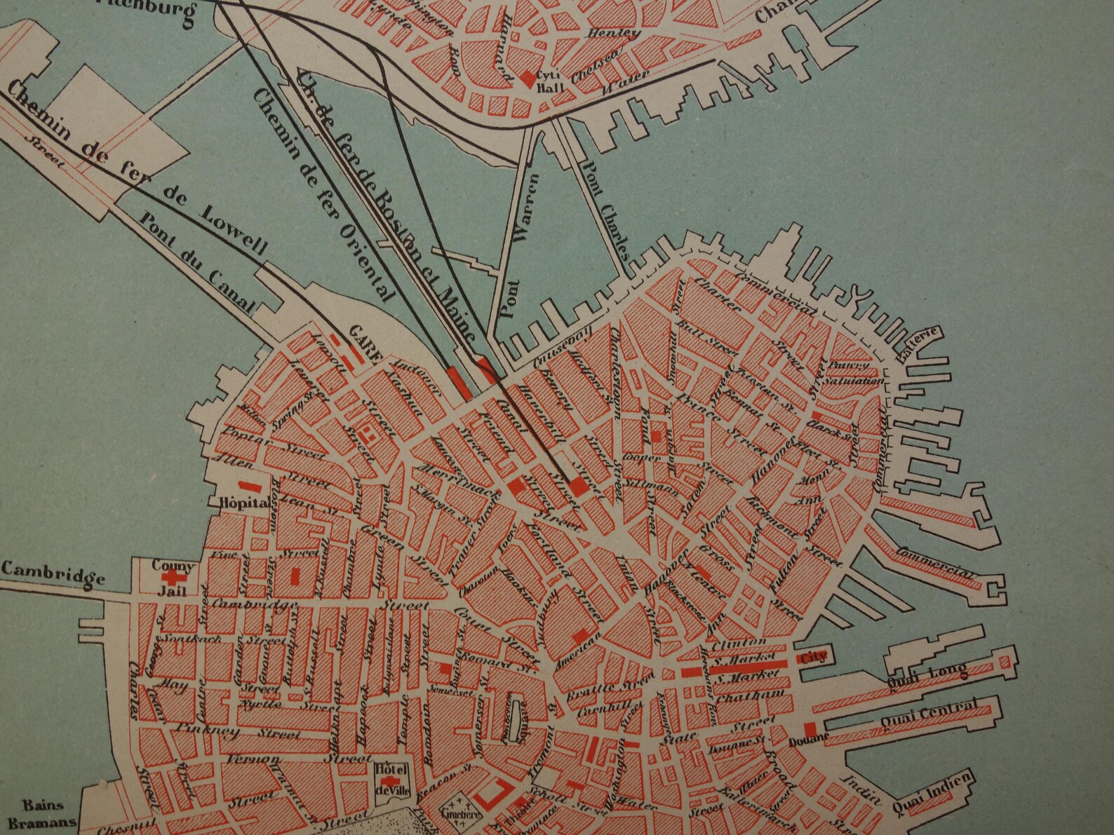 BOSTON Old Map of Boston 1877 Large Original Antique City Plan Print ...
