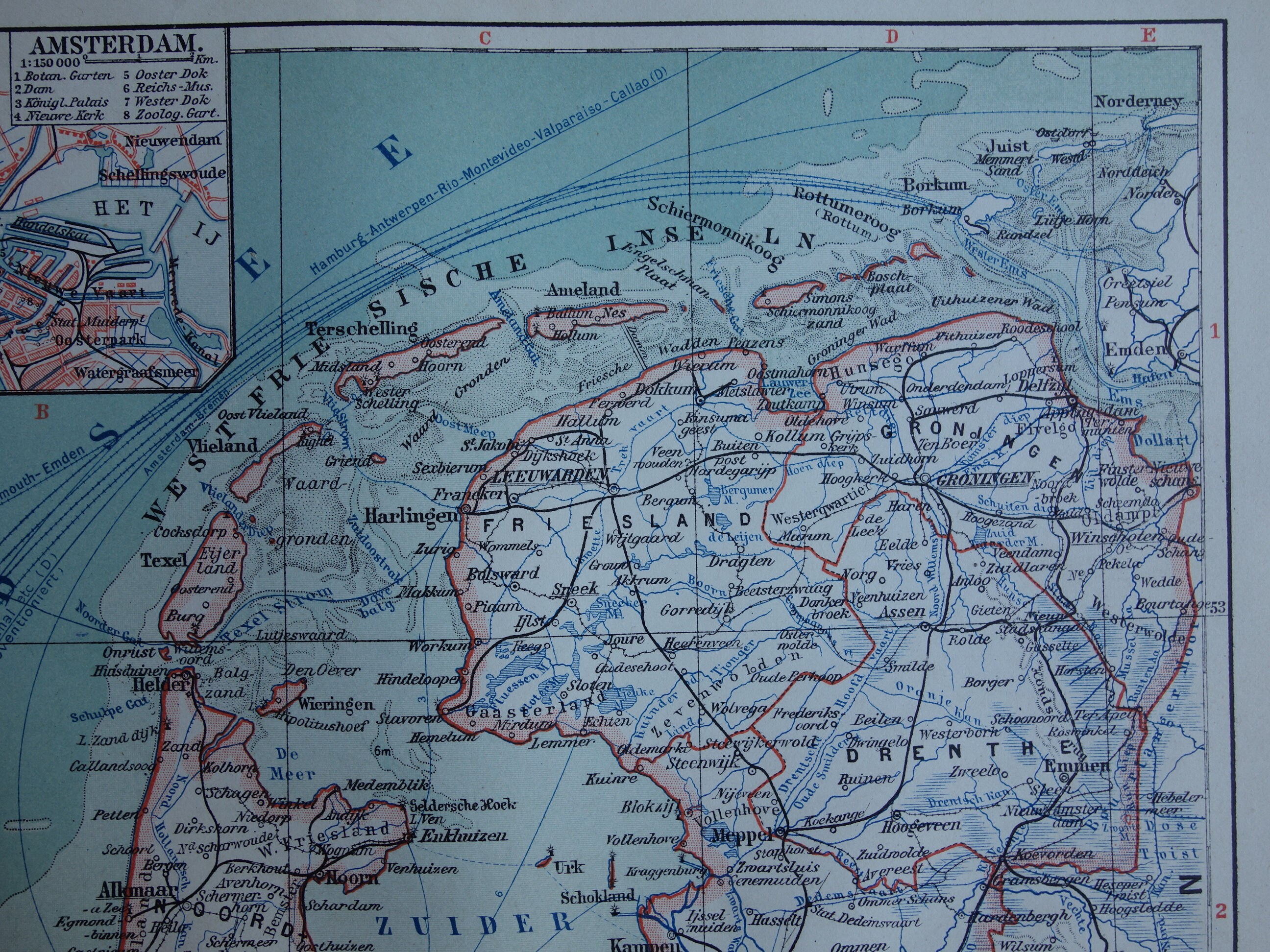 HOLLAND Old Map of the Netherlands 1913 Original Antique Detailed Print ...