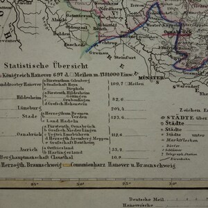 HANNOVER Old Map of Hanover Kingdom 1852 Original Antique German Print ...