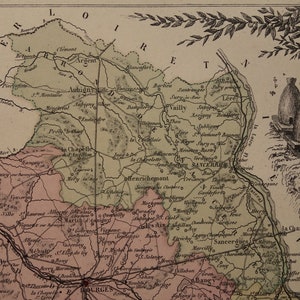 CHER Old Map of Cher Department France 1870 Original Antique Hand ...