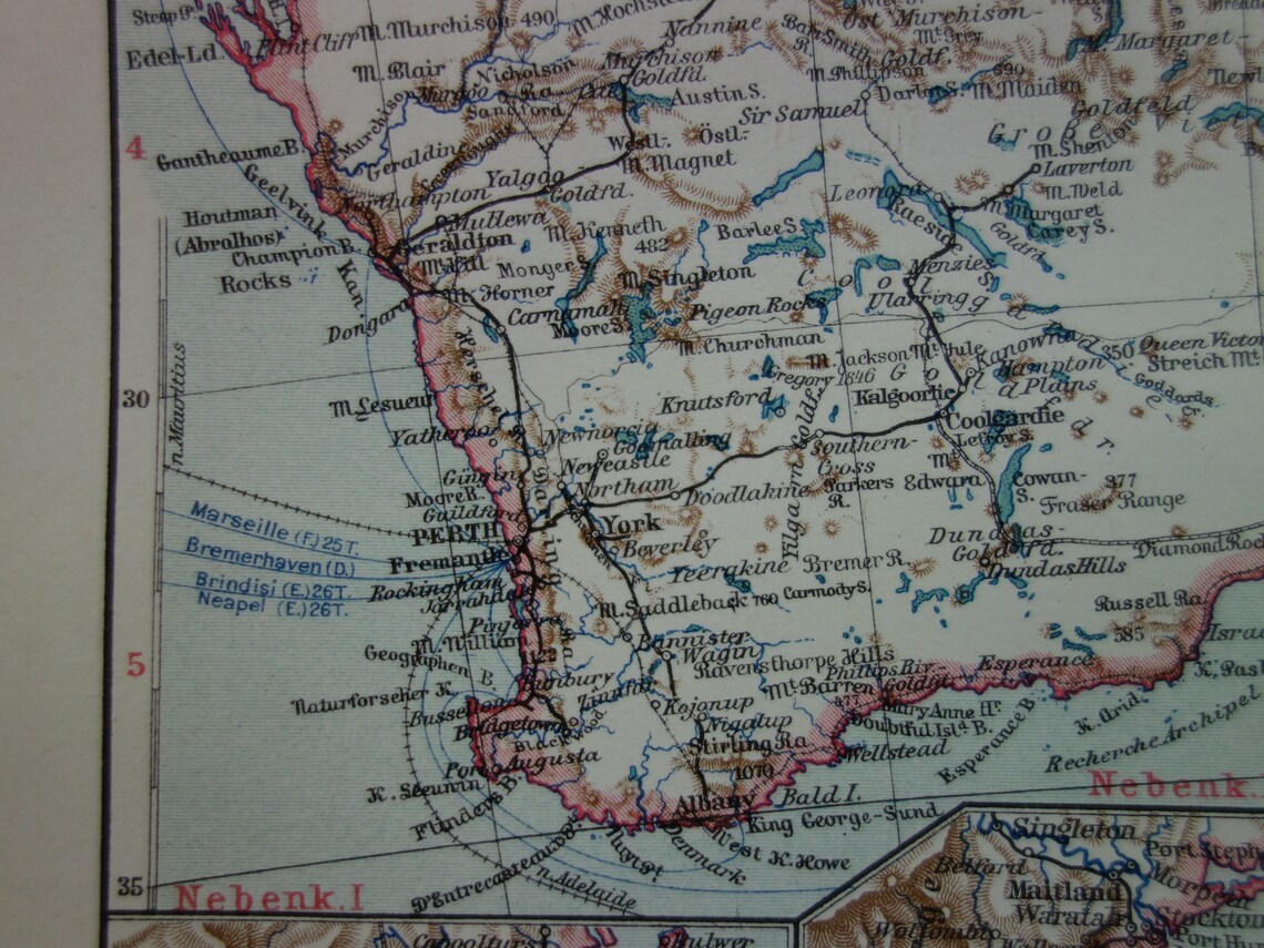 AUSTRALIA Old Map 1913 Very Detailed Antique Map of Australia ...