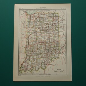 INDIANA Old Map 1881 Original Antique Print State of IN USA - Vintage ...