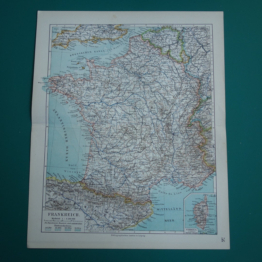 FRANCE Old Map of France 1905 Detailed Vintage Print France - Antique ...