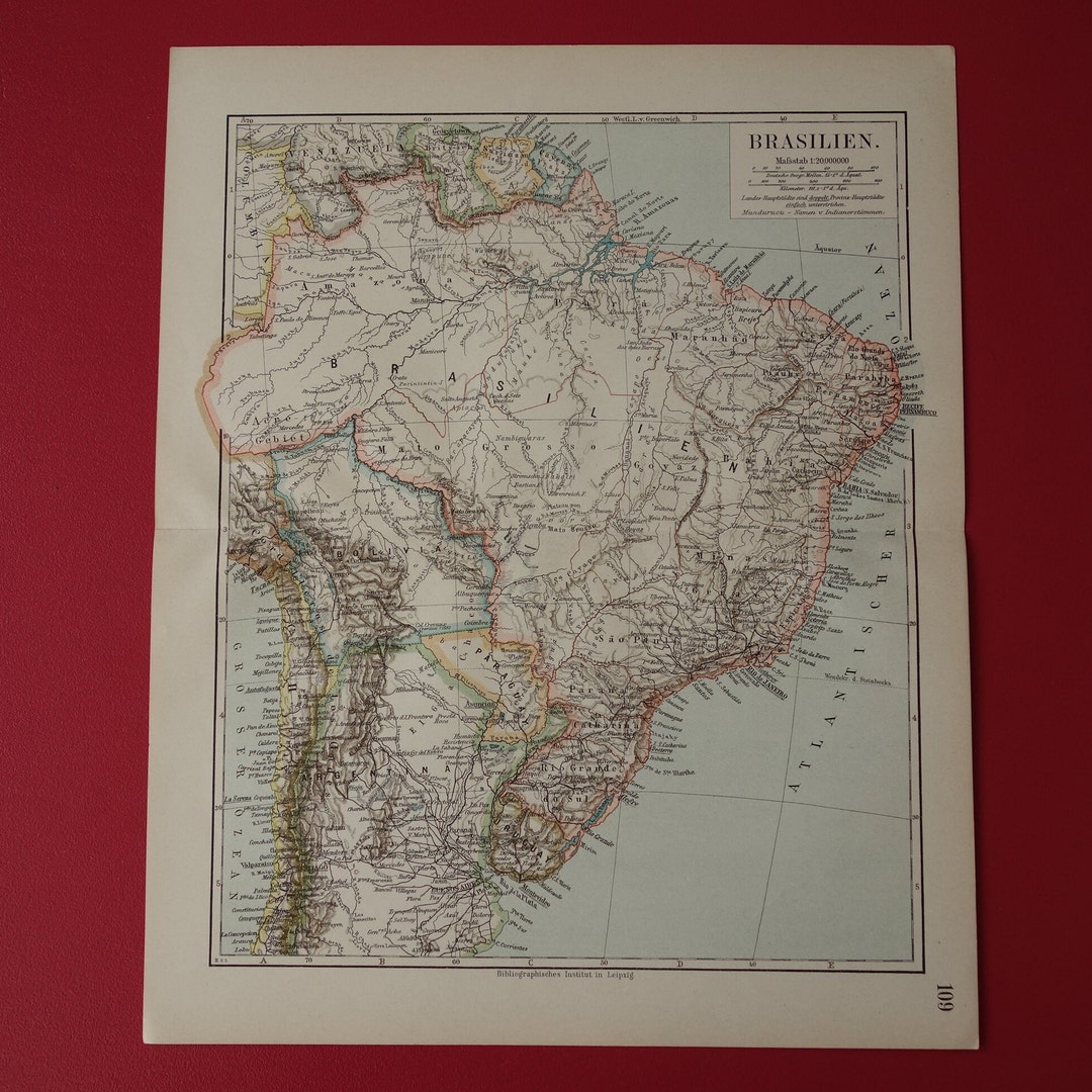 BRAZIL Old Map of Brazil 1905 Detailed Original Antique Print Recife ...