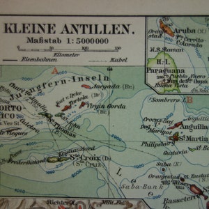 ANTILLES Old Map of the Lesser Antilles Original 1913 Small Detailed ...