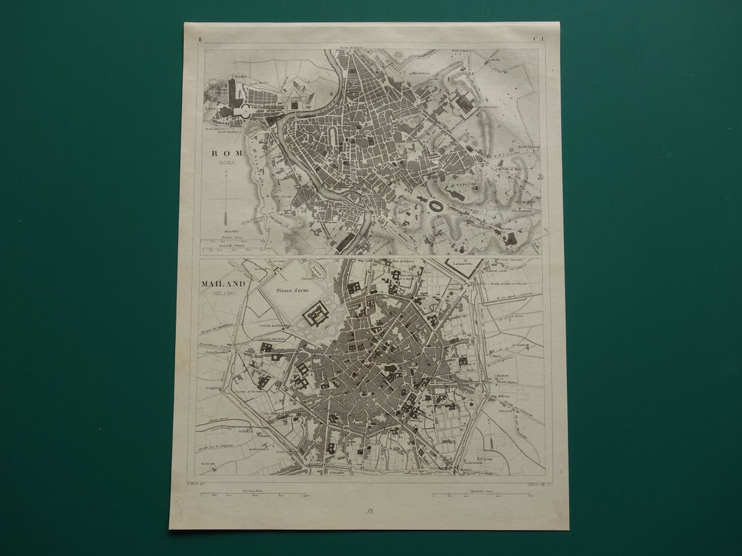 ROME MILAN Old Map of Rome and Milan Original 170+ Years Old German ...