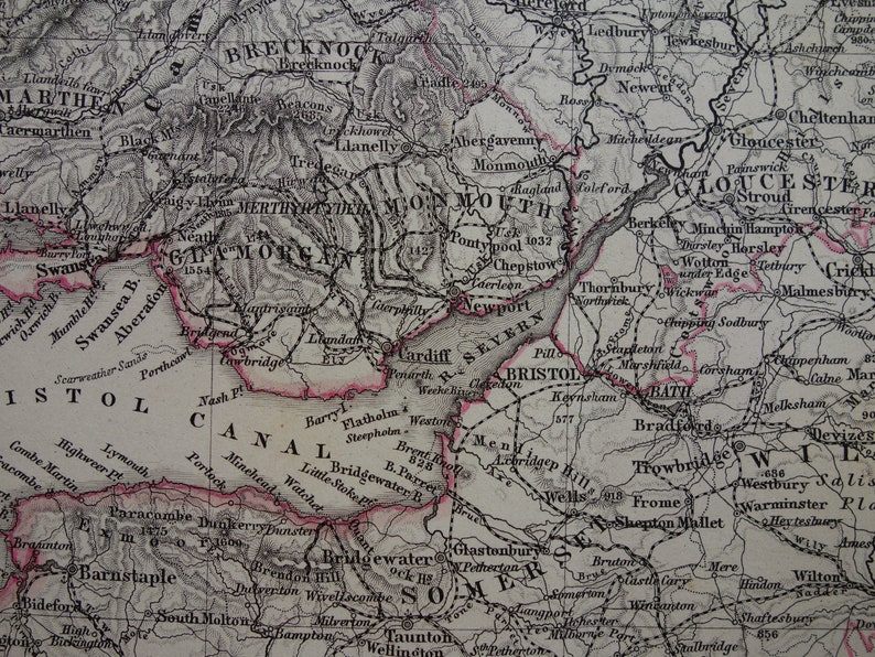 ENGLAND WALES Antique Map 1875 Original Beautiful Old - Etsy