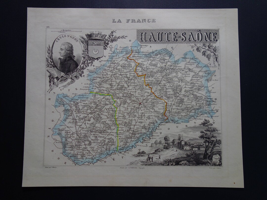 1850 Old Map of Haute-saône Department Lovely Original - Etsy