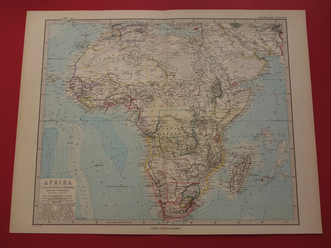 ÁFRICA mapa antiguo 1886 gran mapa original antiguo del continente ...