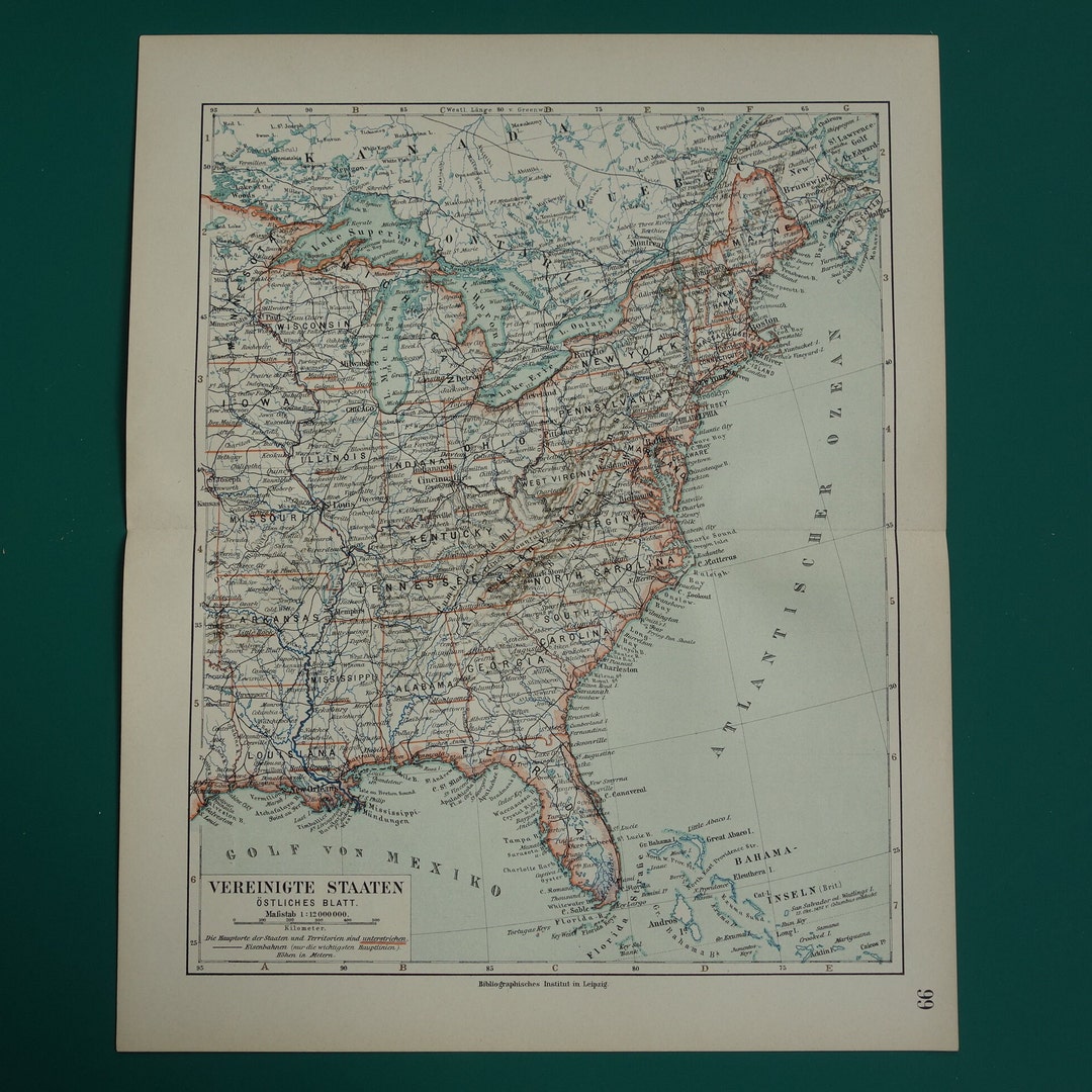 EAST COAST Map Original 1905 Antique Map of the USA Vintage Maps United ...