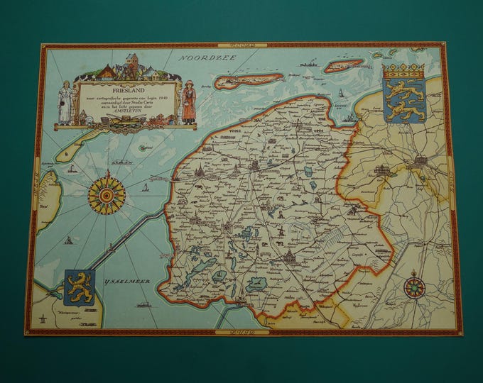 1947 Old Map of Friesland Province the Netherlands Original Vintage ...