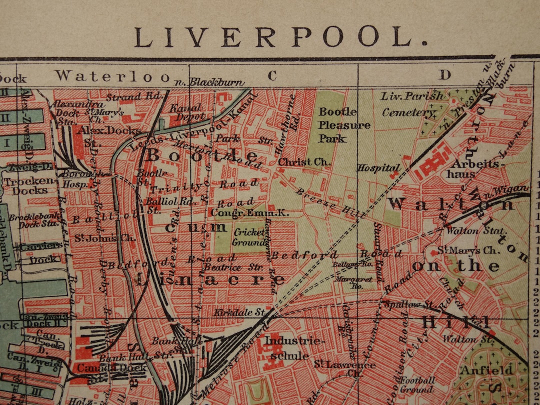 LIVERPOOL Old Map of Liverpool England 1907 Original Antique City Plan ...