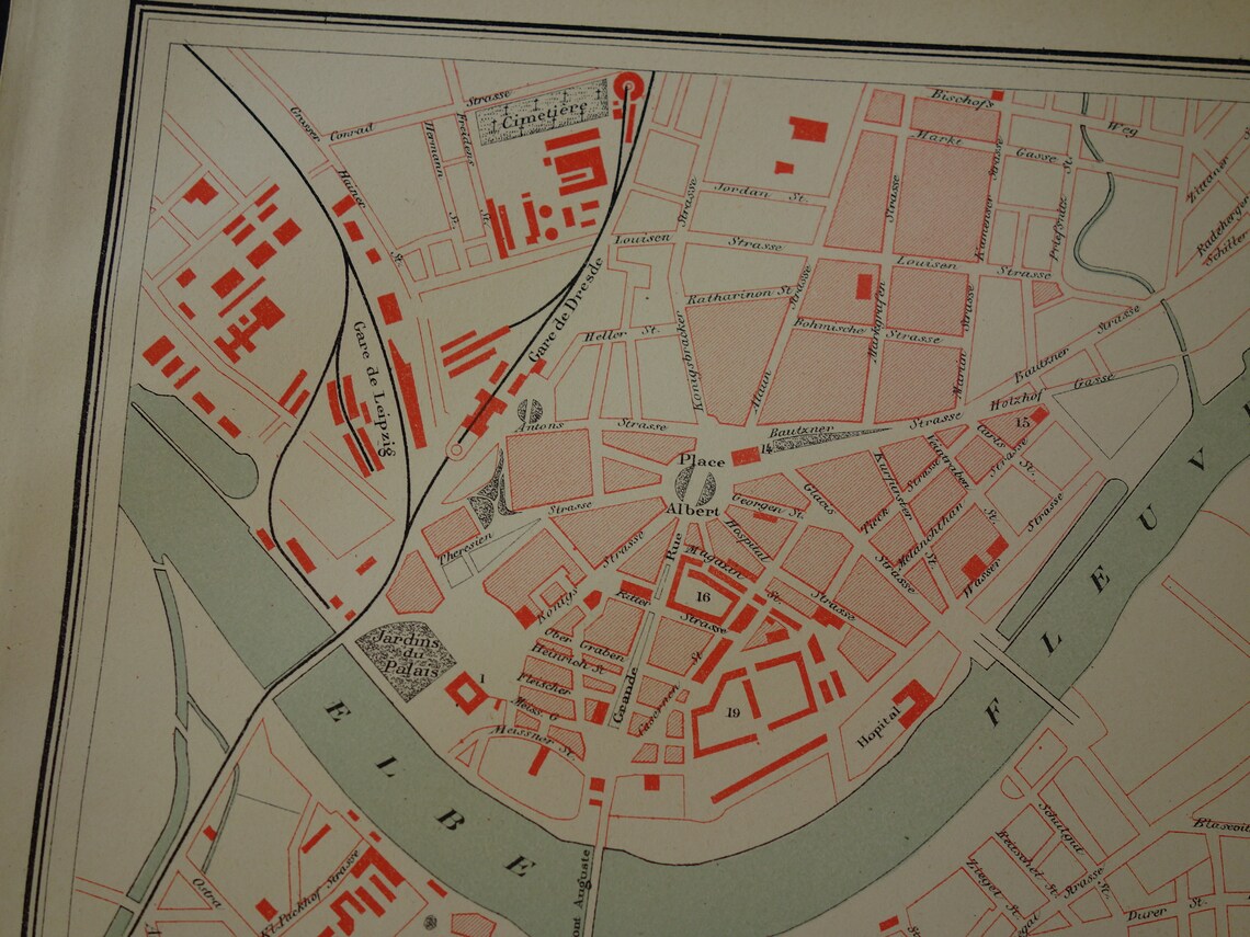 DRESDEN Antique Map of Dresden Germany 140 Years Old City - Etsy UK