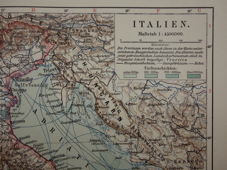 ITALY Old Map of Italy 1913 Detailed Original Vintage Print - Antique ...