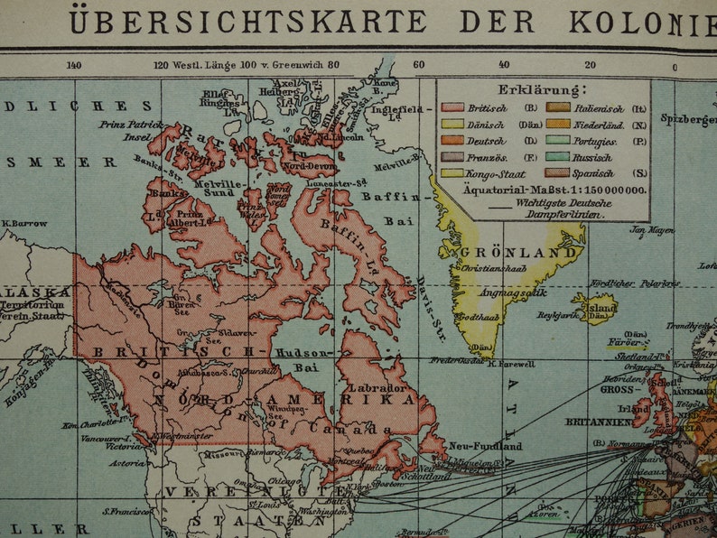 WORLDMAP Old Map of the World 1908 Lovely Antique German - Etsy