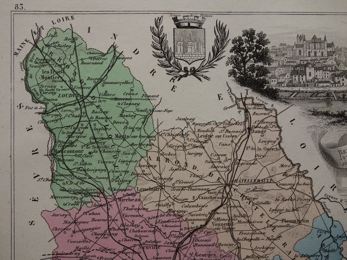 VIENNE antique map of Vienne department France 1876 original | Etsy