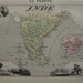 INDIA Old Map of French India and Indochine 1870 Antique Hand-colored ...