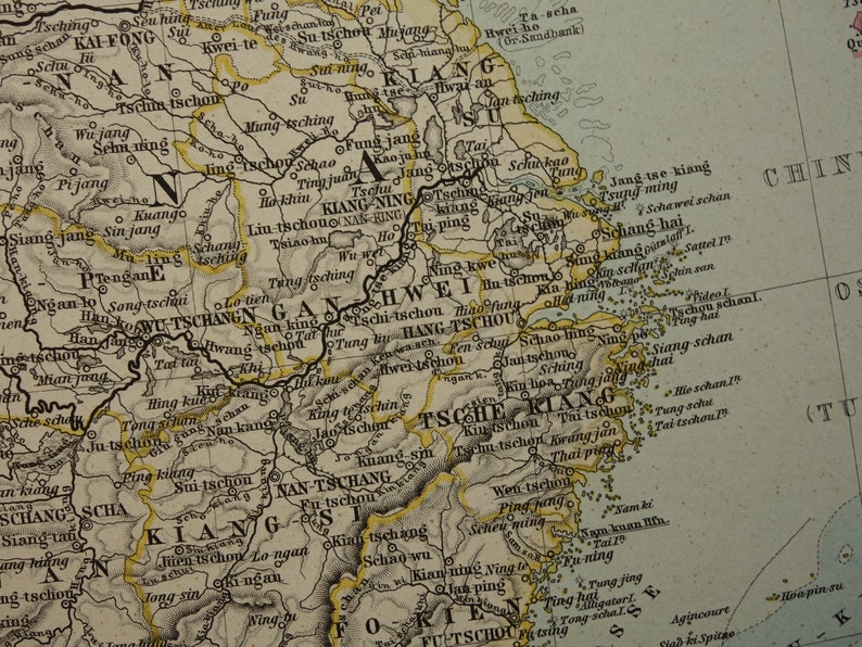 CHINA KOREA Old Map Large 1886 Original Antique Print/poster - Etsy