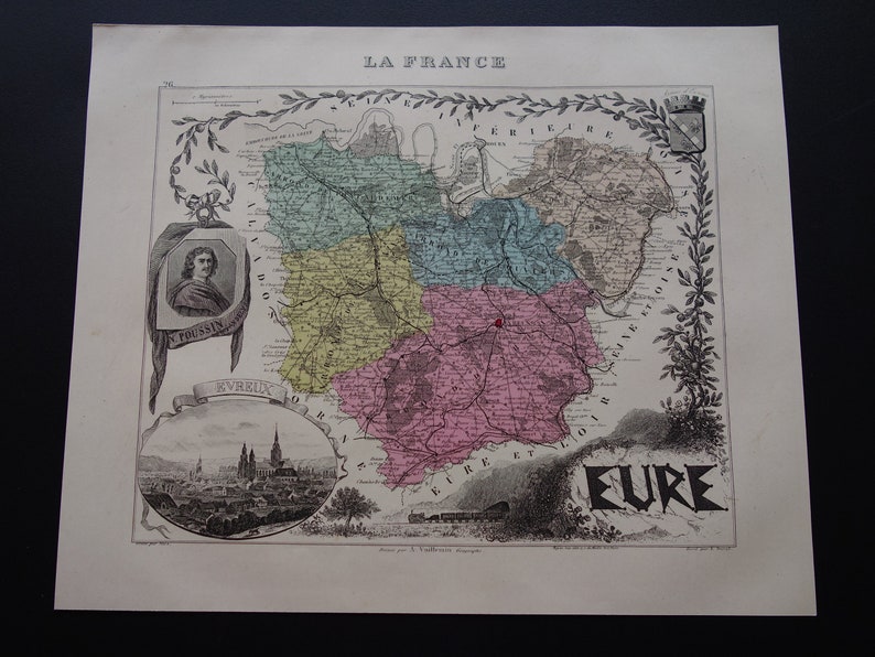 EURE Old Map of Eure Department France 1880 Original Antique - Etsy
