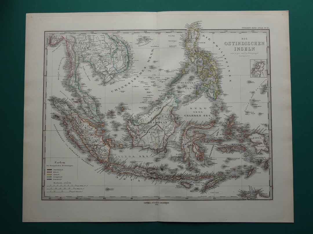 INDONESIA Old Map of Malay Archipelago LARGE Original 1876 Antique ...