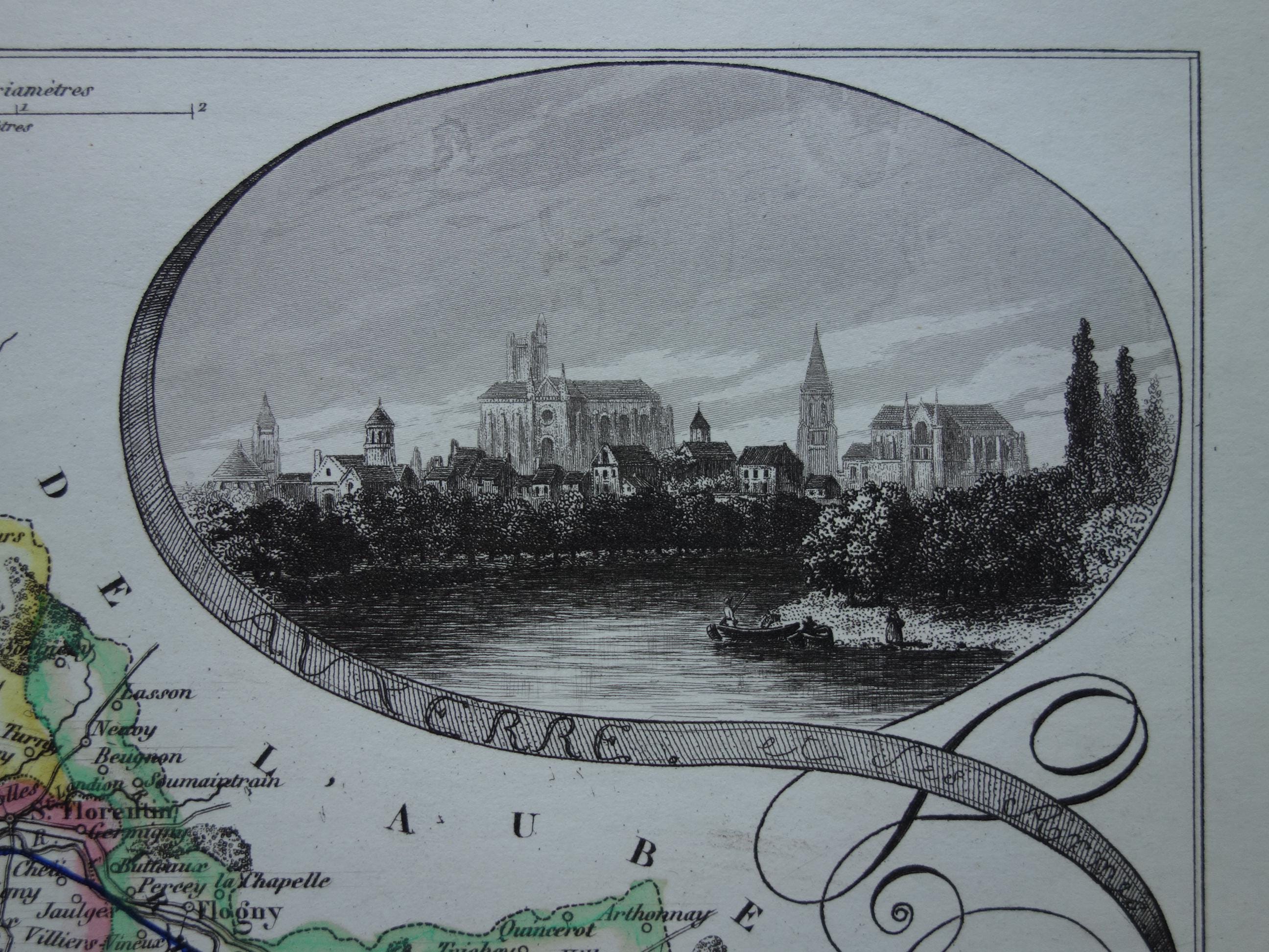 1856 YONNE Old Map of Yonne France Original Antique Print About Auxerre ...