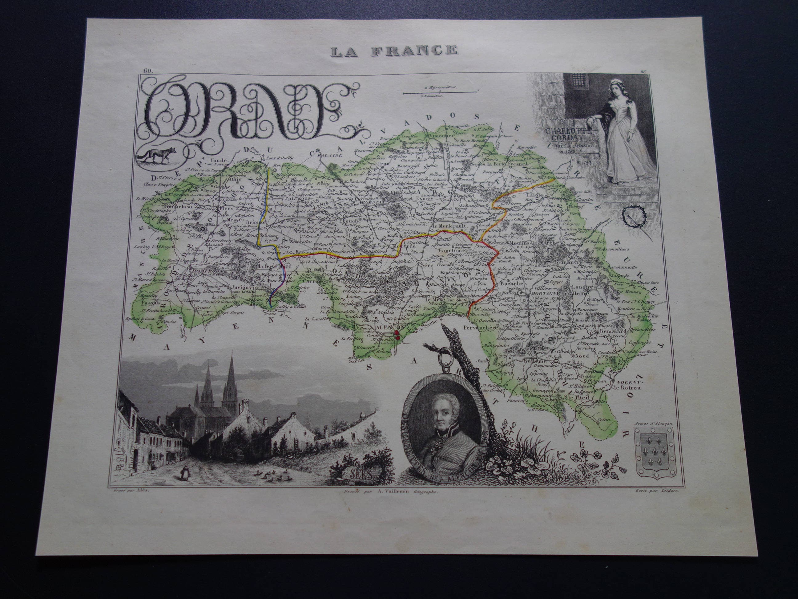 FRANCE Old Map of ORNE Department 1850 Original Hand-colored - Etsy UK
