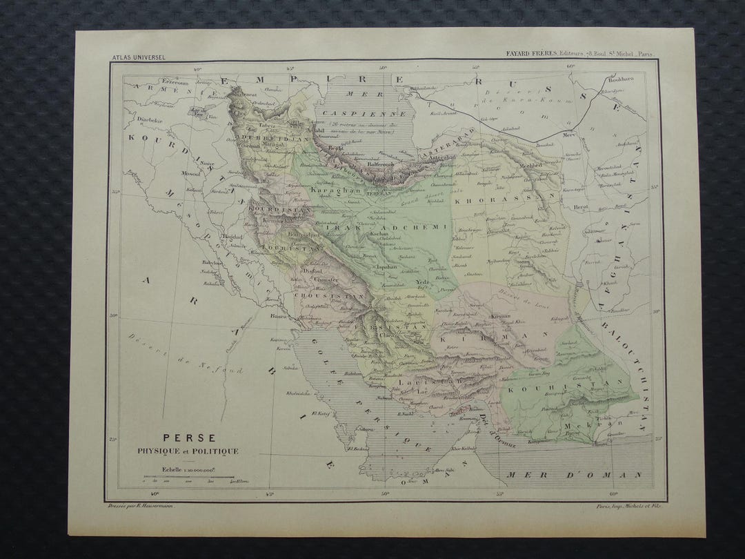 PERSIA Old Map of Persia Iran in 1896 Original Antique Print Kachan ...