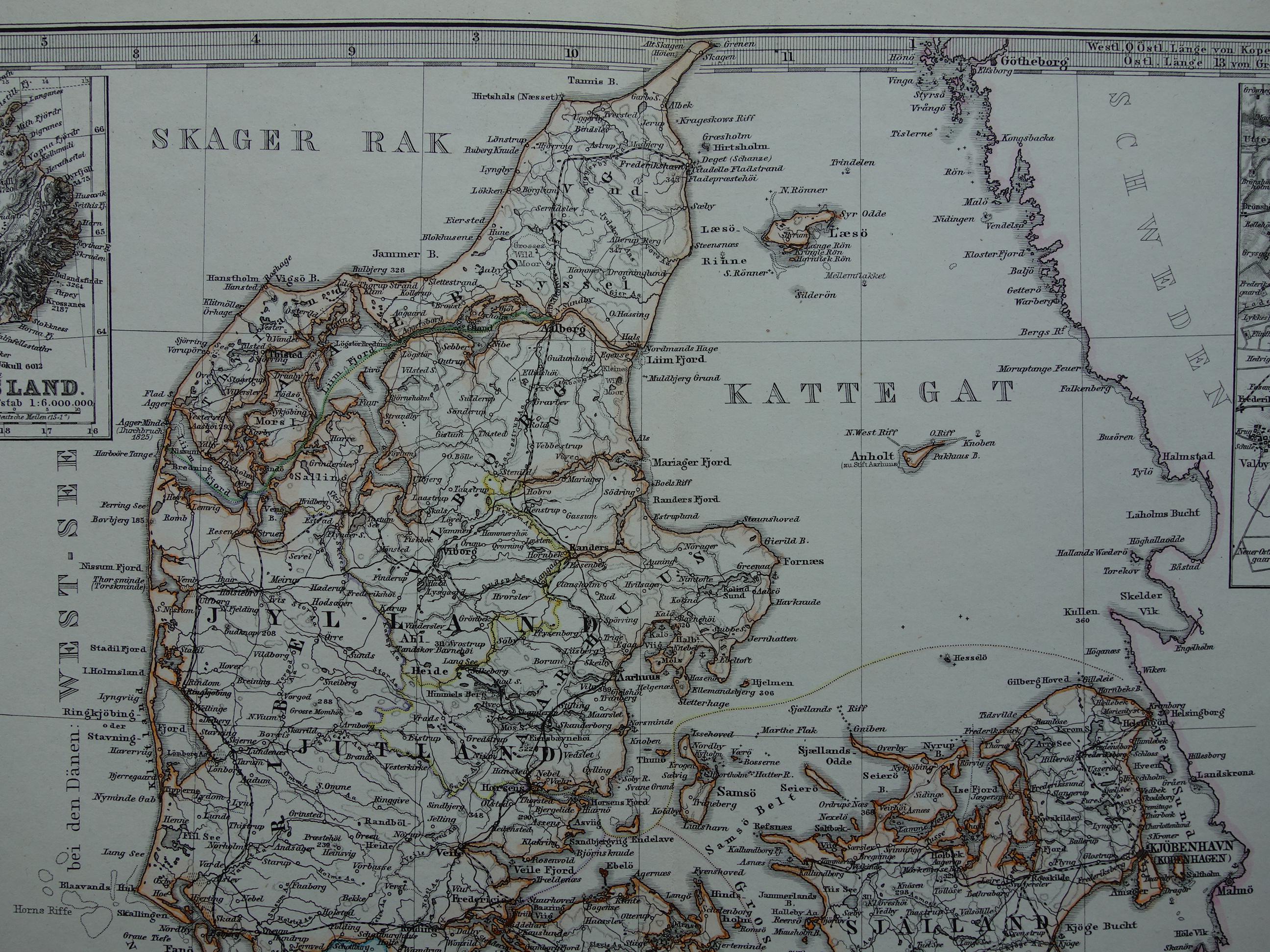 DENMARK Old Map of Denmark and Holstein 1878 Original Large Antique ...