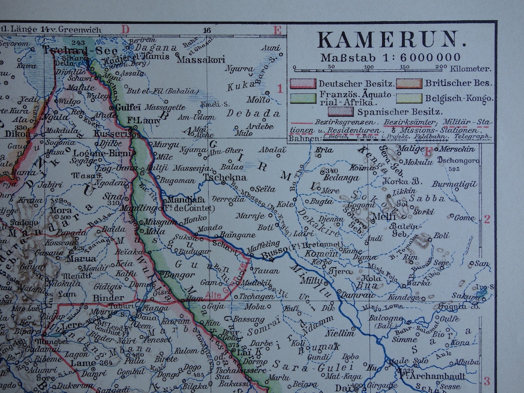 Old Map of Cameroon 1913 Original Vintage Print About Cameroon Yaounde ...
