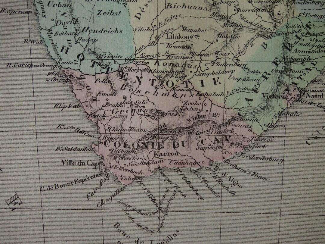 AFRICA Old Map of Southern Africa 1858 Original Antique Hand Colored ...