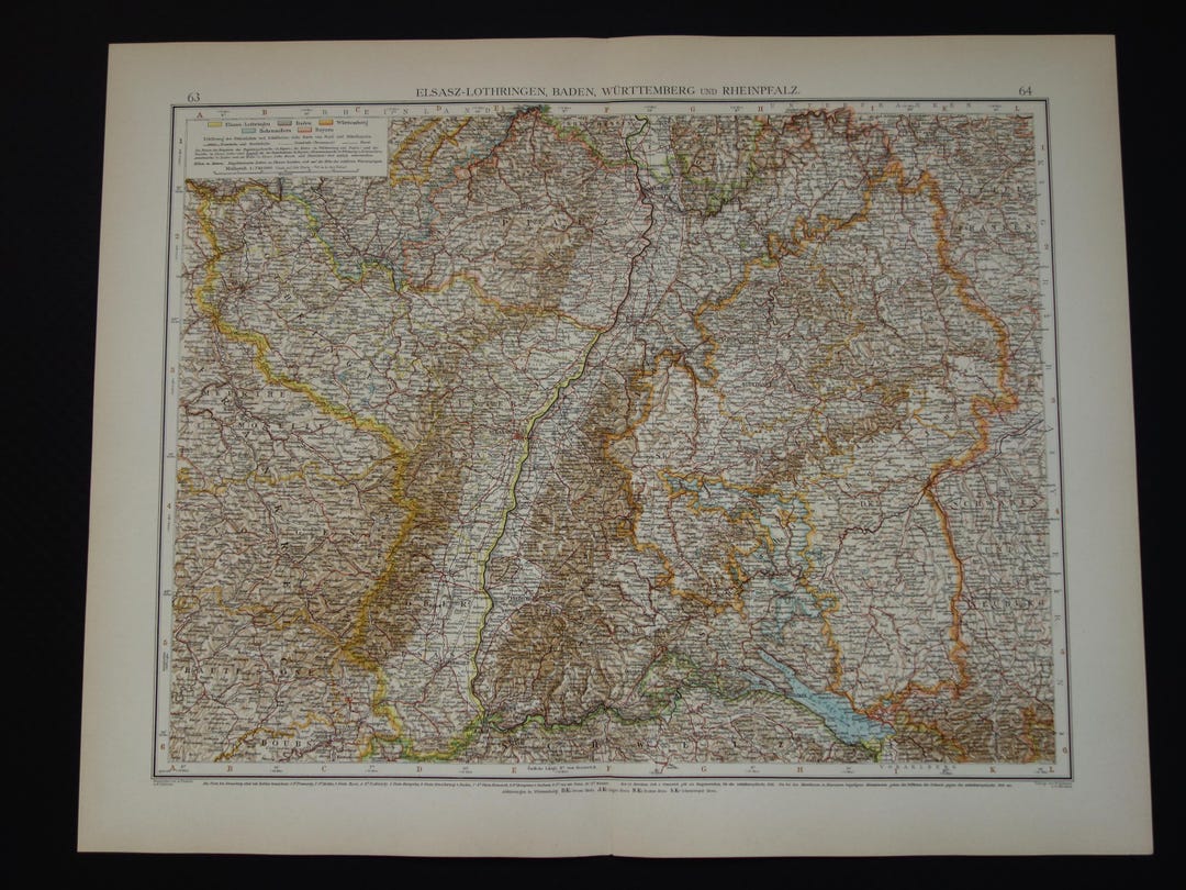 GERMANY Old Map of Alsace-lorraine 1910 Large Antique Print of Elsasz ...