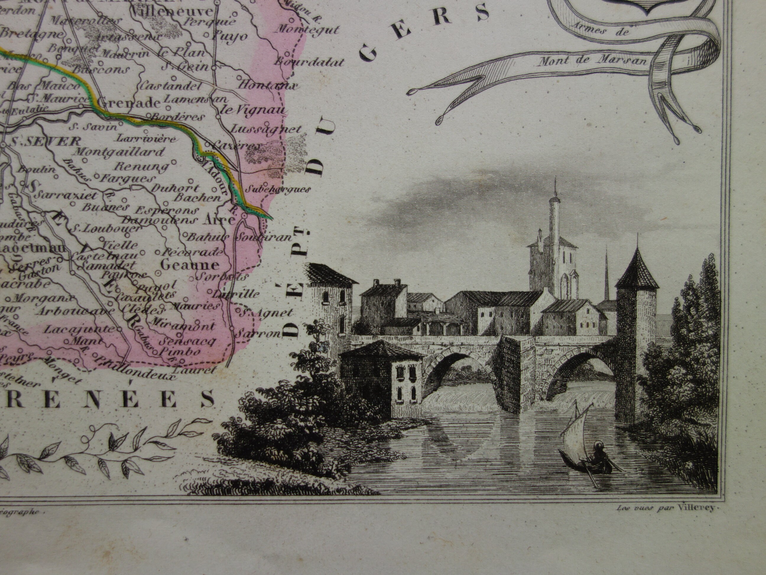 LANDES old map of Landes departement 1851 beautiful antique | Etsy