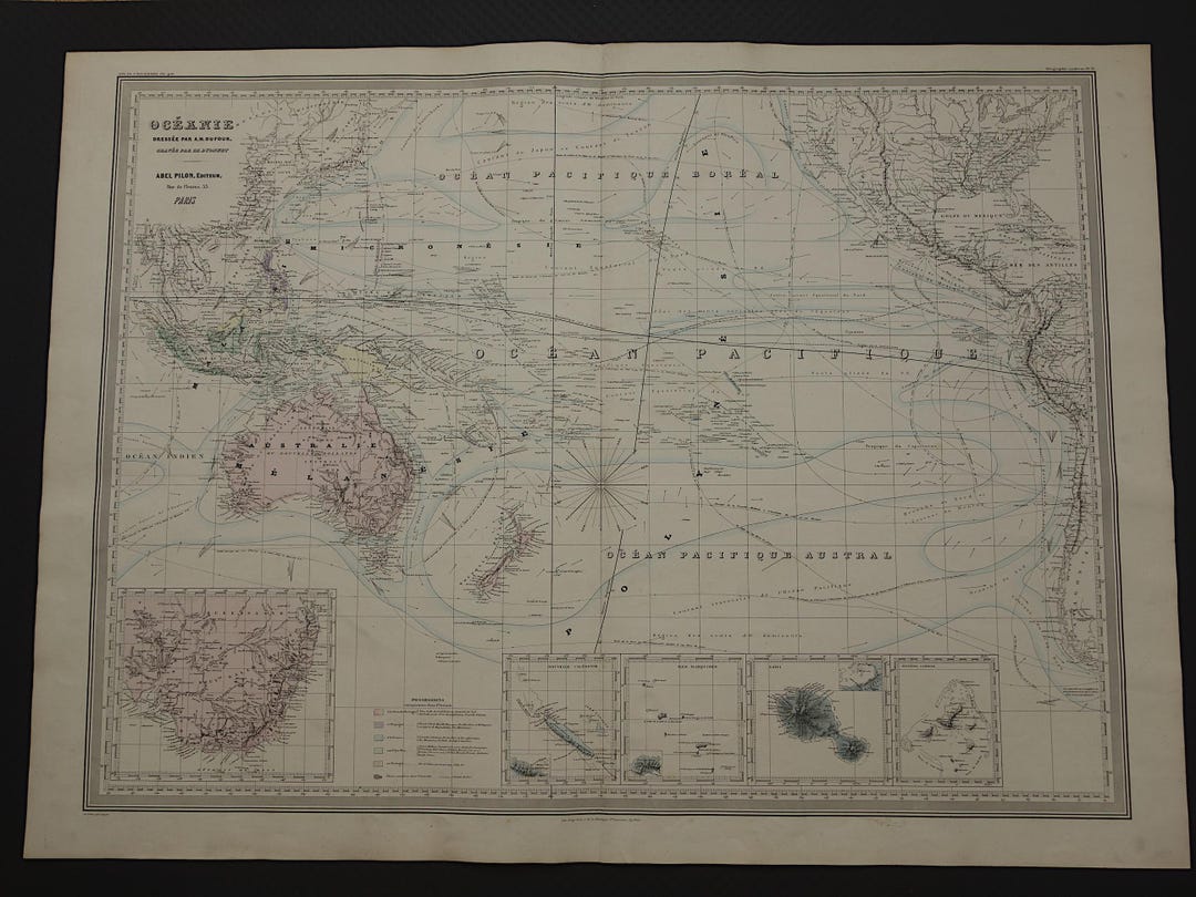 Antique OCEANIA Map LARGE 145+ Years Old Print of Polynesia Australia ...