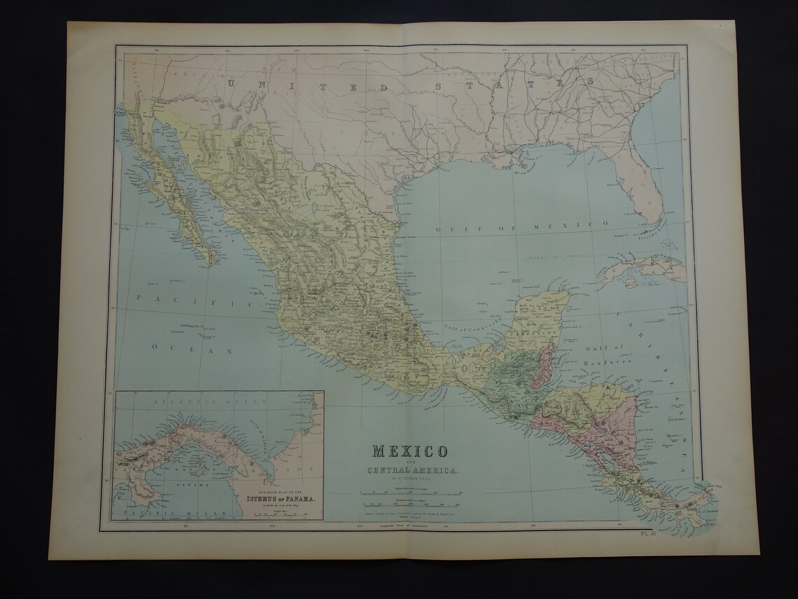 1877 MEXICO Old Map LARGE Original Antique Maps About - Etsy